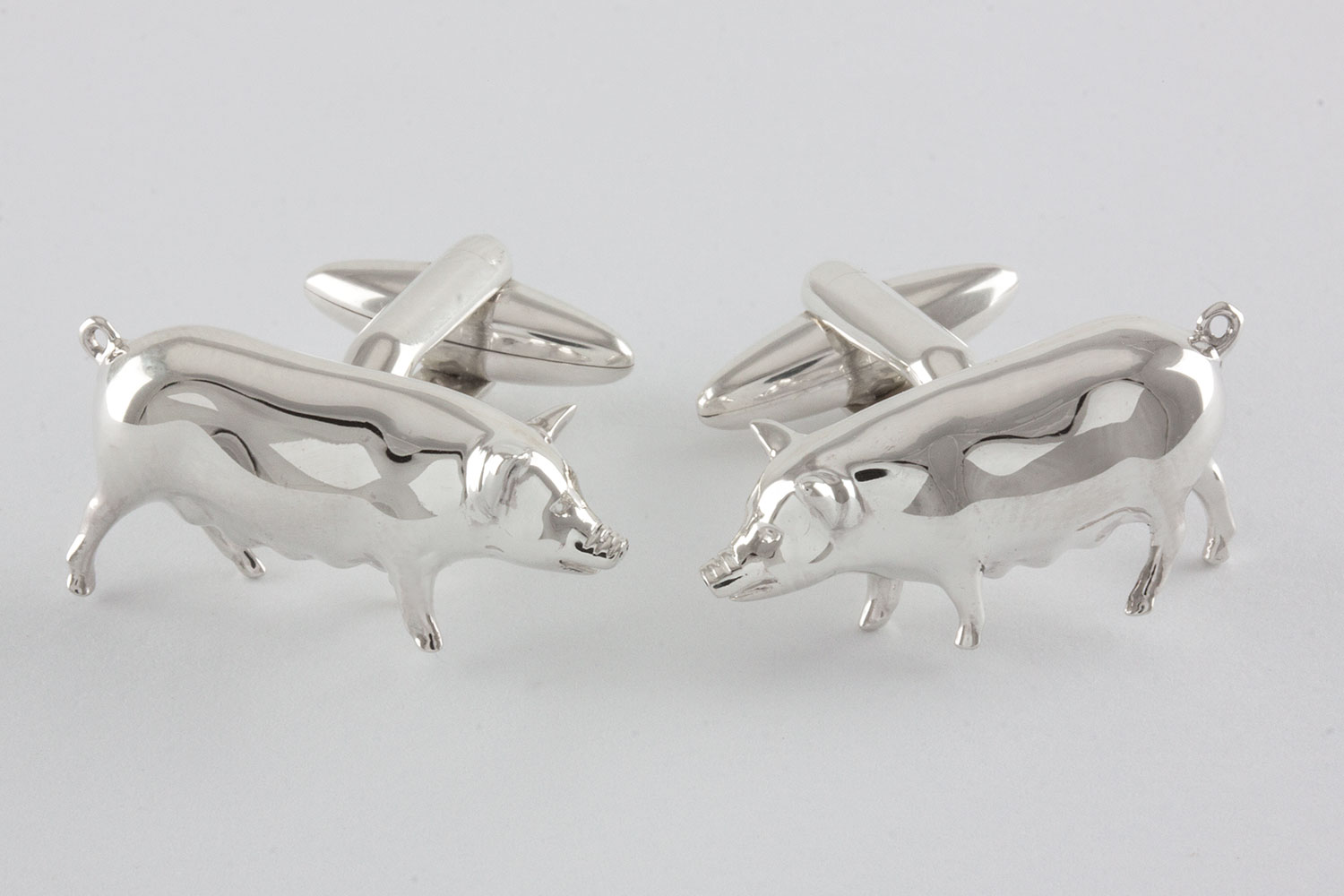 Pig Cufflinks, Sterling Silver, handcrafted